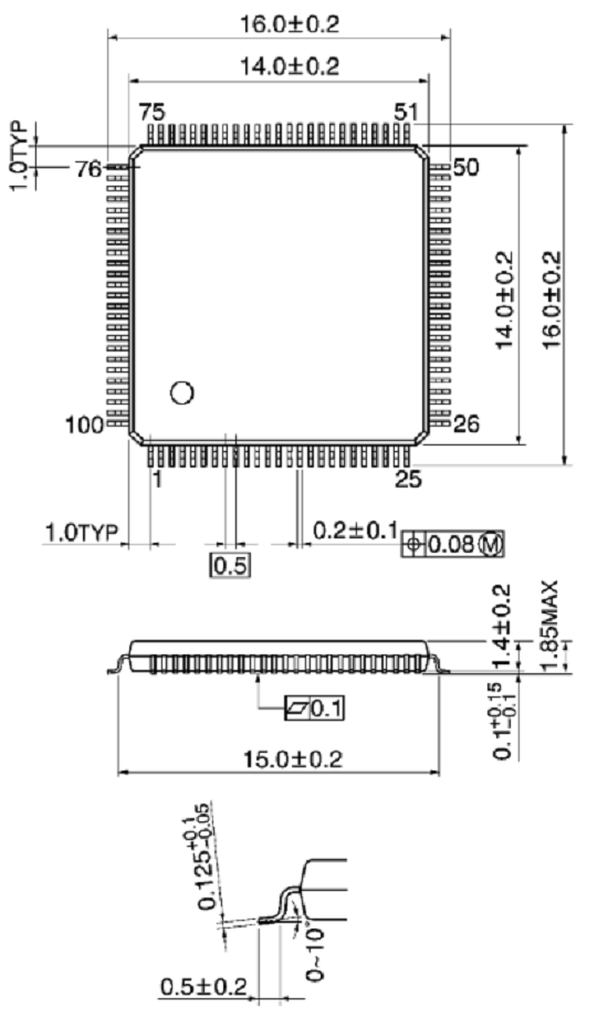 LQFP100-P-1414-0.50C | パッケージ/包装情報 | 東芝デバイス＆ストレージ株式会社 | 日本