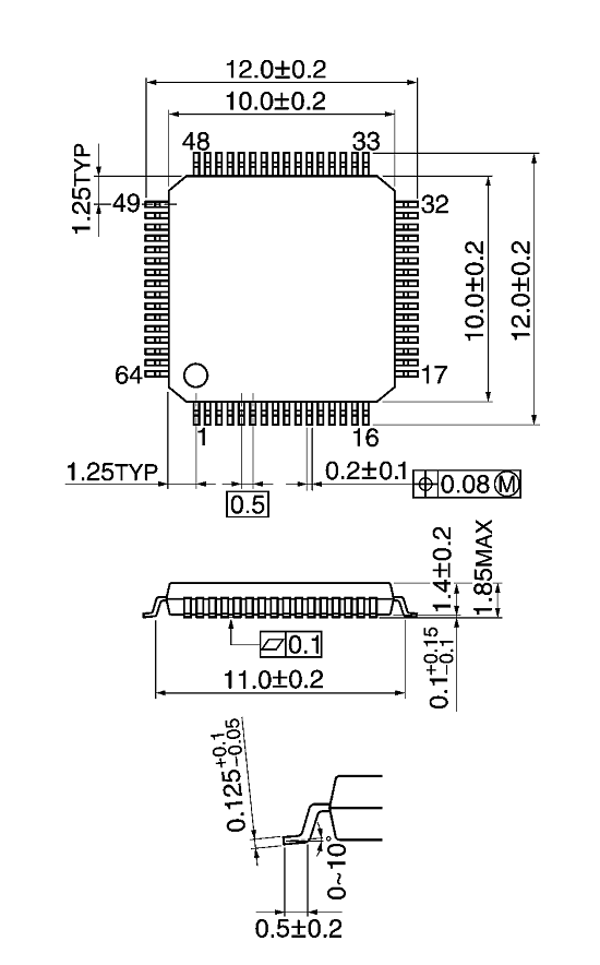 LQFP64-P-1010-0.50 | Package & Packing Information | Toshiba Electronic ...